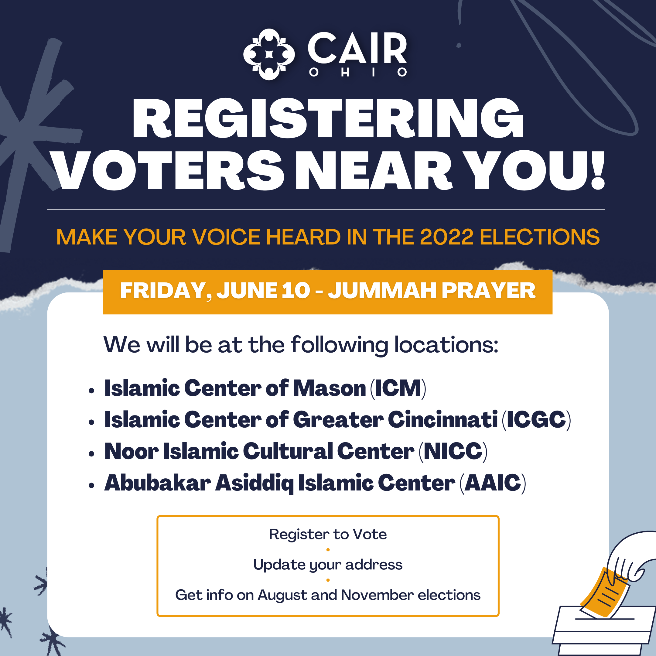 Upcoming Voter Registration Drives at Ohio Masajid - CAIR-Ohio